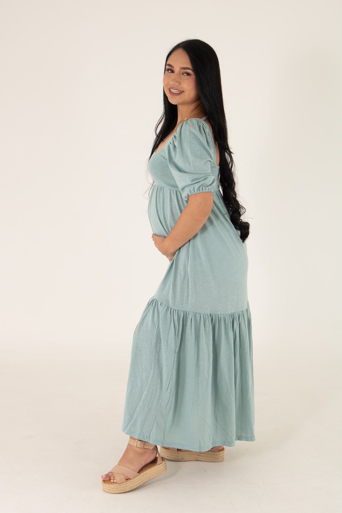 Vestido Azalia verde para embarazadas – Clio Ropa Materna