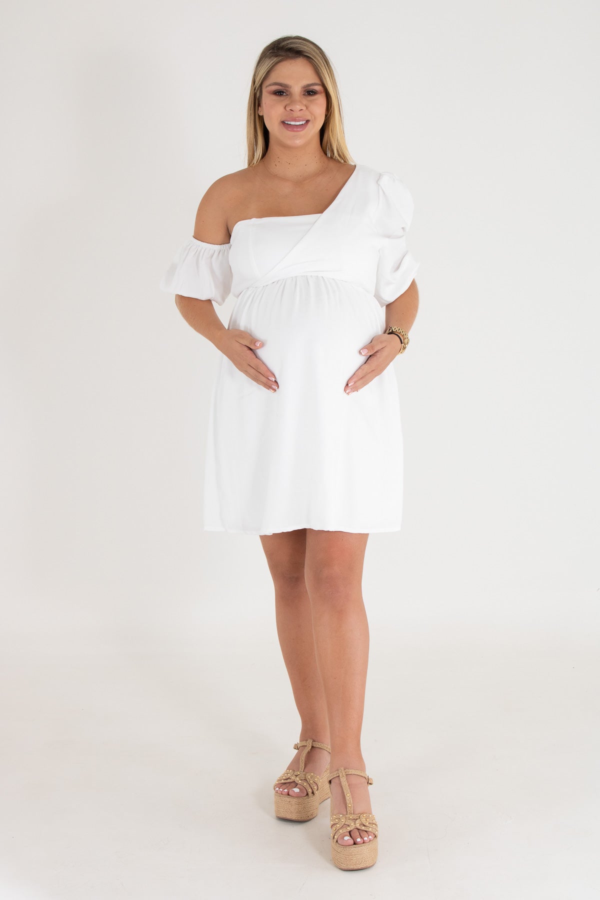 Vestido Corto Julieta blanco para embarazadas – Clio Ropa Materna